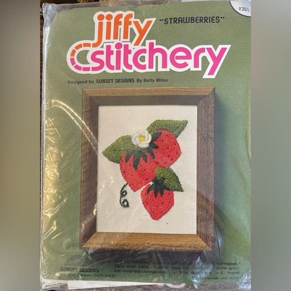 Jiffy Stitchery | Art | Vintage Needlepoint Kit Strawberries Jiffy ...